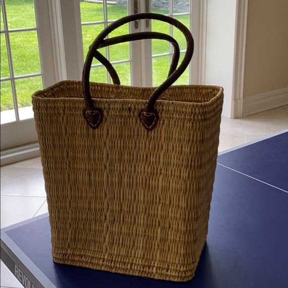 Bags | Large Straw Tote With Leather Handles | Poshmark